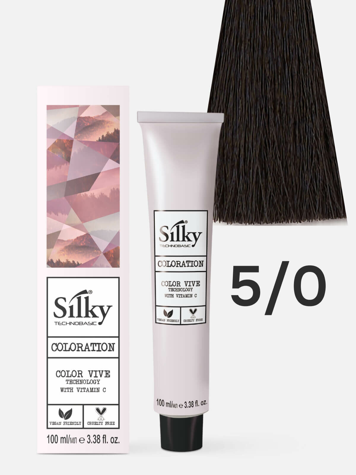 Крем - краска для волос профессиональная Silky Color Vive/Ultralift 5/0 Светлый каштановый Интенсивный, 100 мл