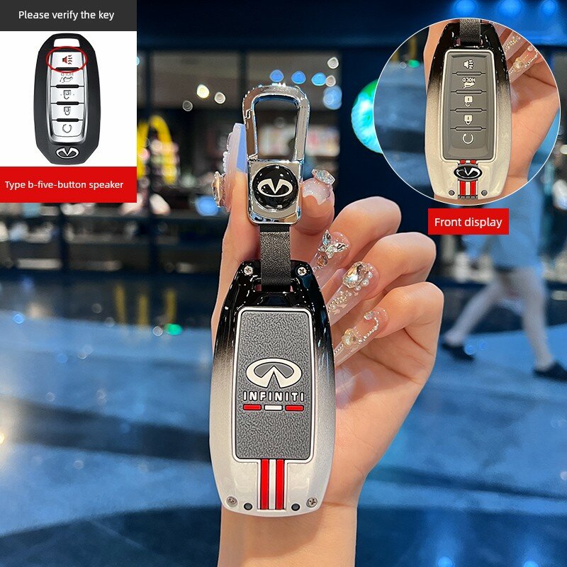 Чехол для ключа Infiniti QX50/QX60/QX70 - 5-кнопочный доступ к динамику, черно-белый, квадратный замок