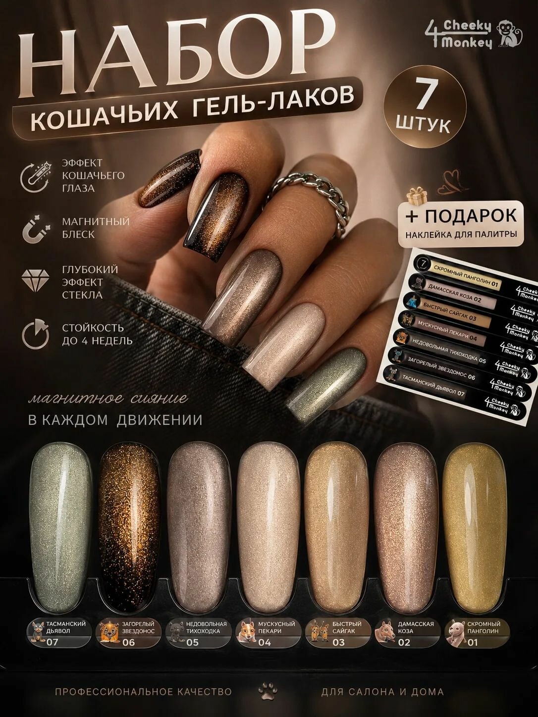 Набор гель лаков кошачий глаз из 7 штук