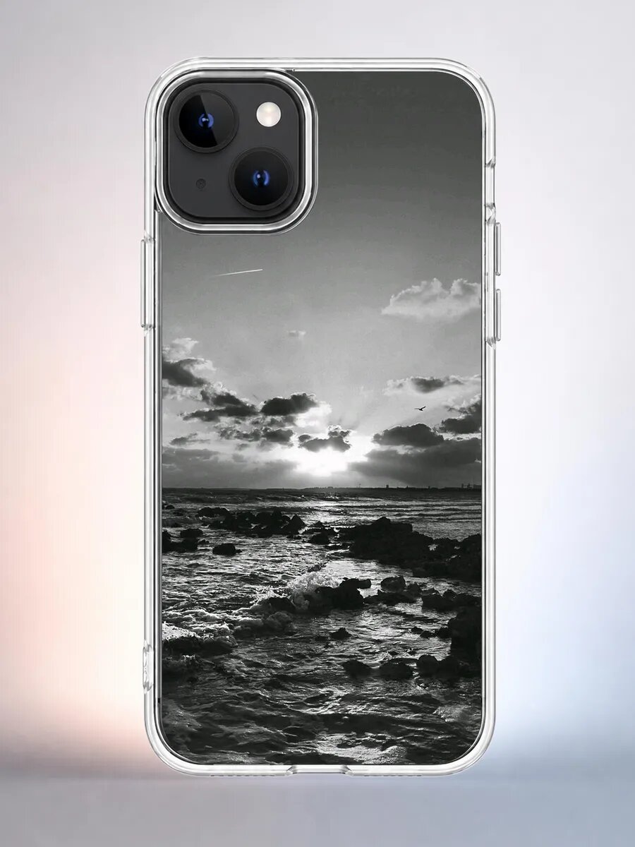 Чехол iPhone 13 закат волны силиконовый прозрачный