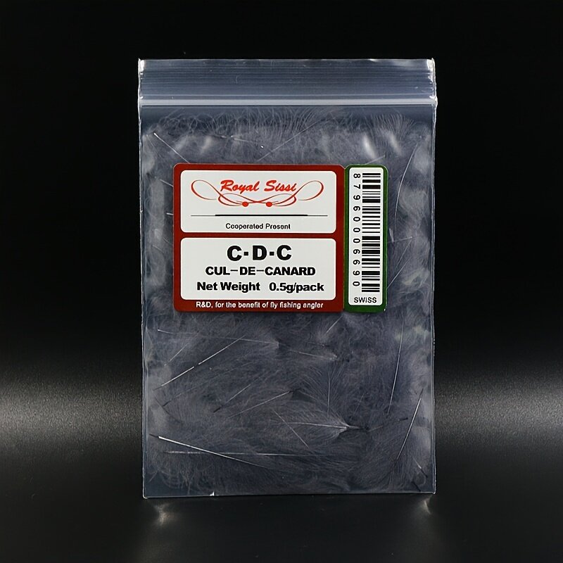 Перья CDC (Cul de Canard) из гузки утки для вязания сухих мушек, серый цвет, упаковка 0,02 унции
