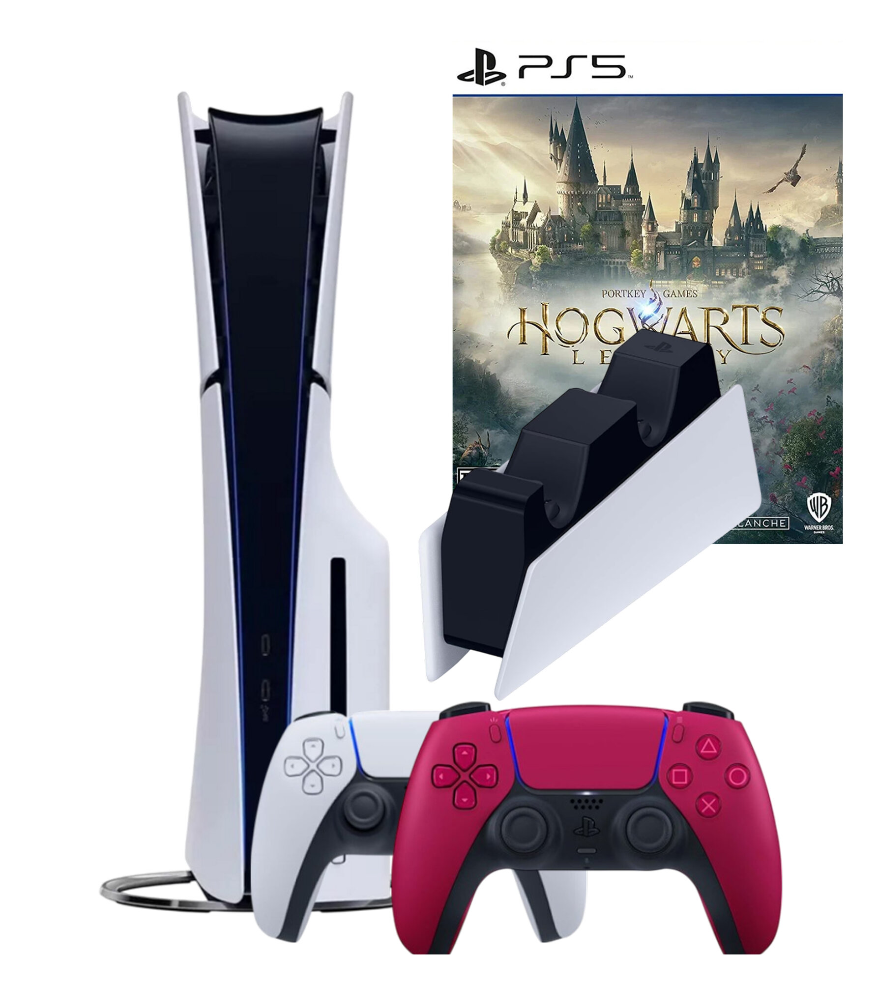 Игровая приставка PlayStation 5 Slim + 2й геймпад красный + игра Hogwarts Legacy + зарядная станция