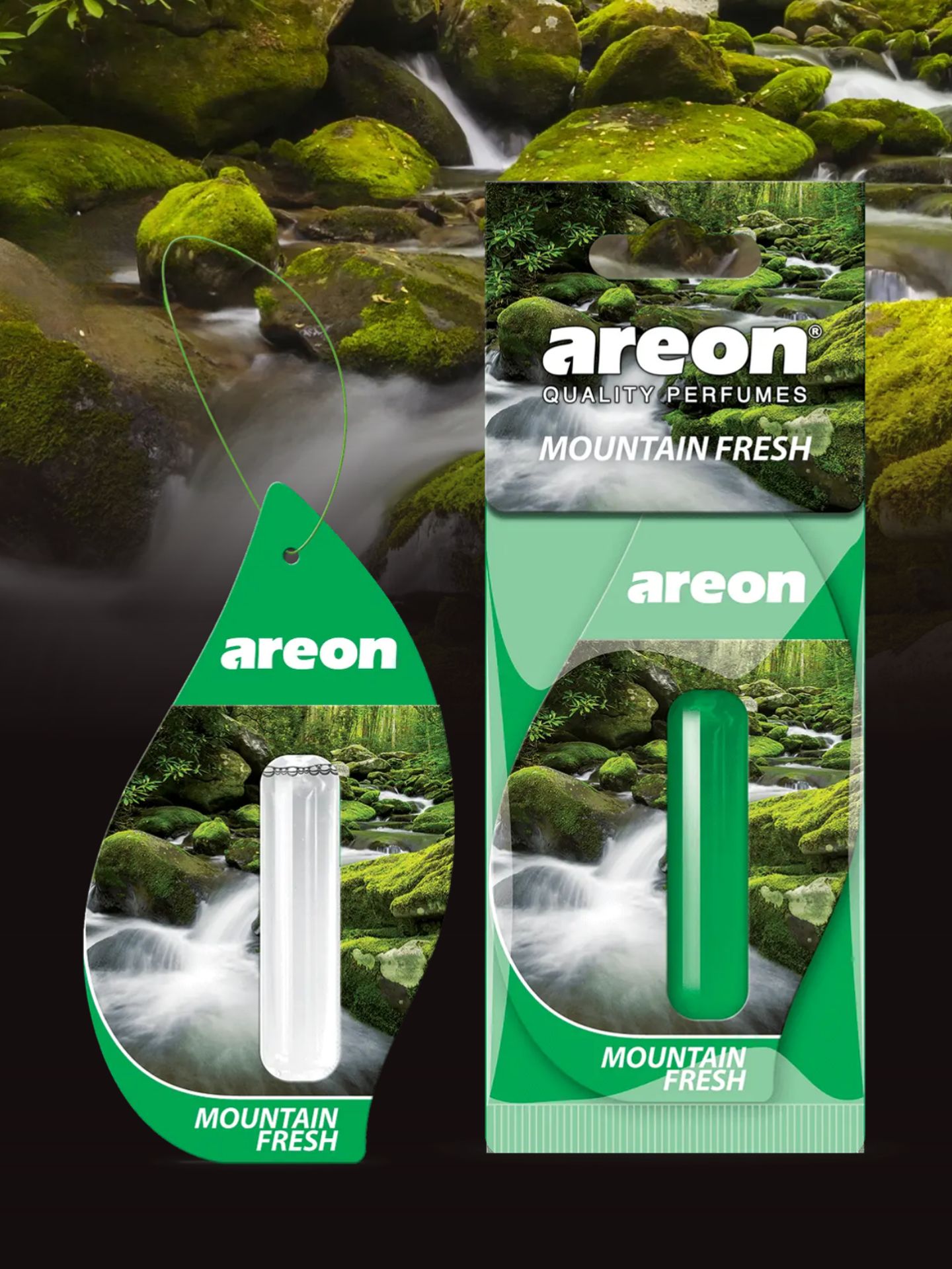 Ароматизатор автомобильный AREON REFRESHMENT LIQUID, MOUNTAIN FRESH, 8.5 мл, гелевый, подвесной, свежесть гор