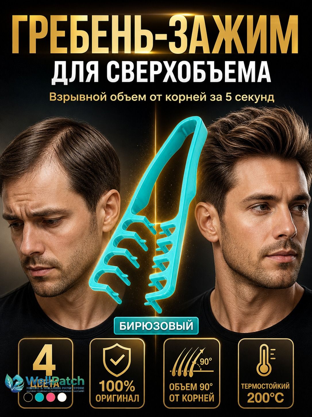 Расческа для объема волос у корней, зеленая
