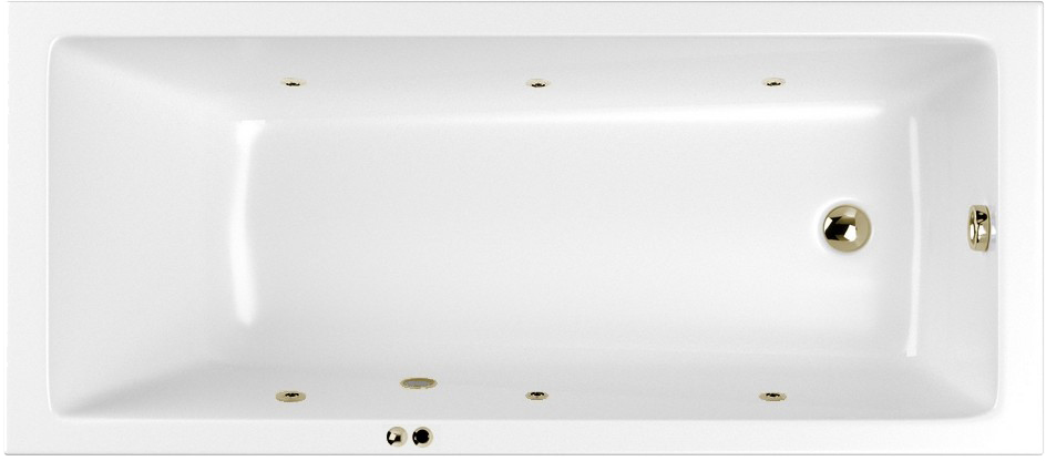 Акриловая ванна WHITECROSS Wave SOFT 160x70 см, пристенная, с гидромассажем, белая, с каркасом, со сливом-переливом, фурнитура бронза