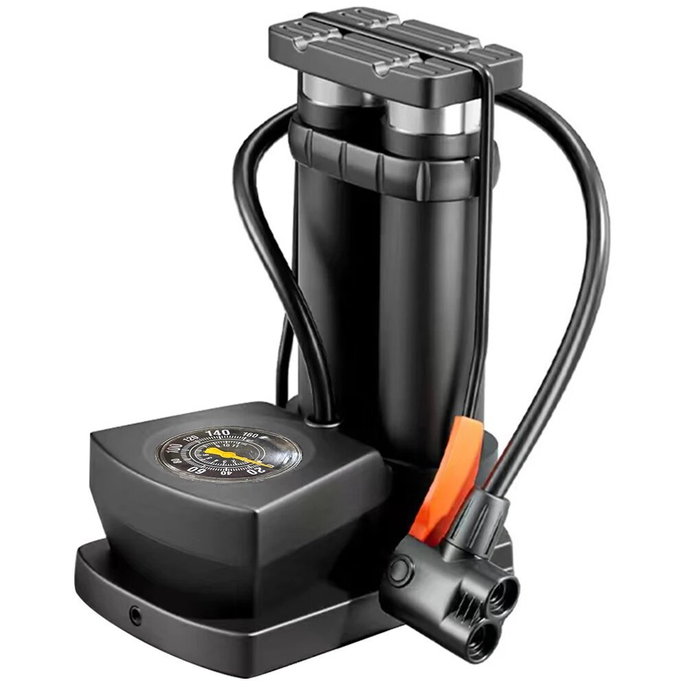 Портативный ножной насос ALLOYSEED для велосипедов и шин Double CylinderGauge