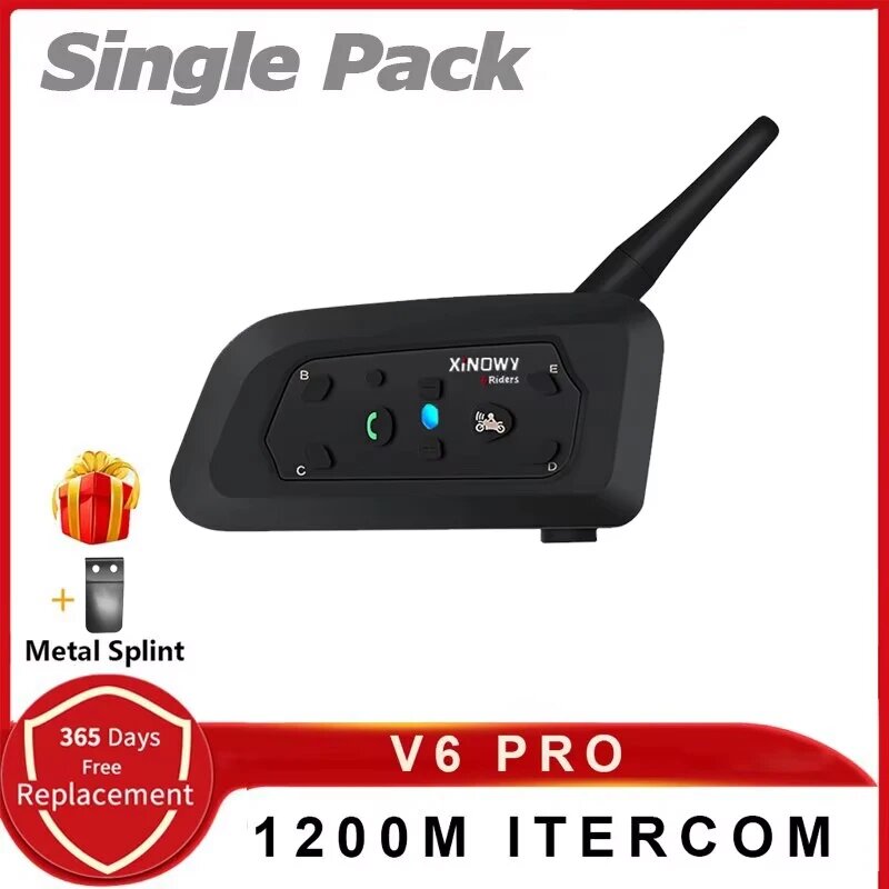 XINOWY V6 PRO мотогарнитура, интерком 1200м, Single Pack