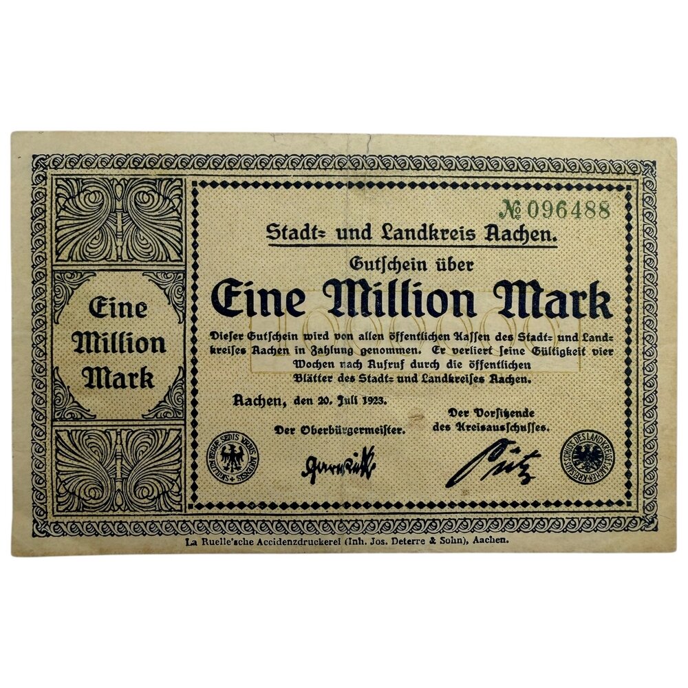 Германия (Веймарская республика) Аахен 1000000 (1 миллион) марок 1923 г. (Тип 1)