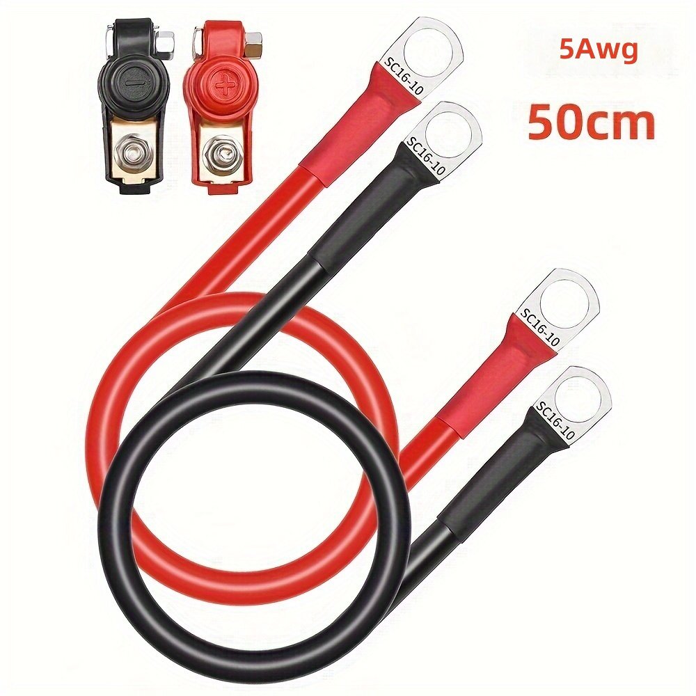 Кабель аккумуляторный медный 12В, 50 см, сечение 16 мм² (5 AWG), с кольцевым наконечником, комплект 2 шт