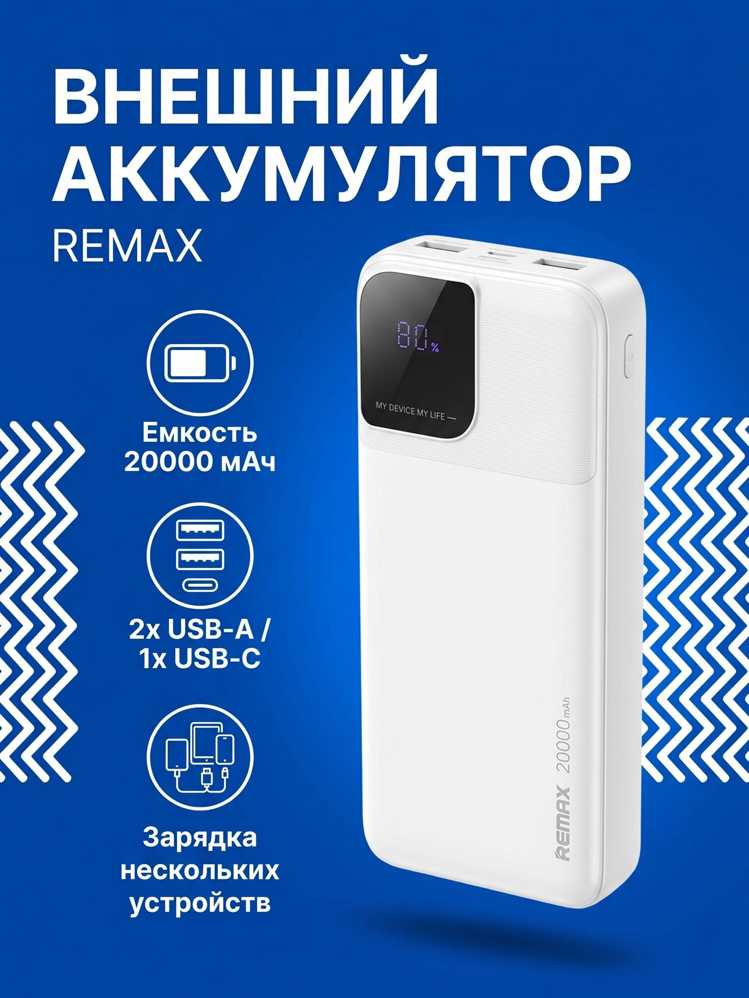 Внешний аккумулятор 20000mAh REMAX RPP-658, белый
