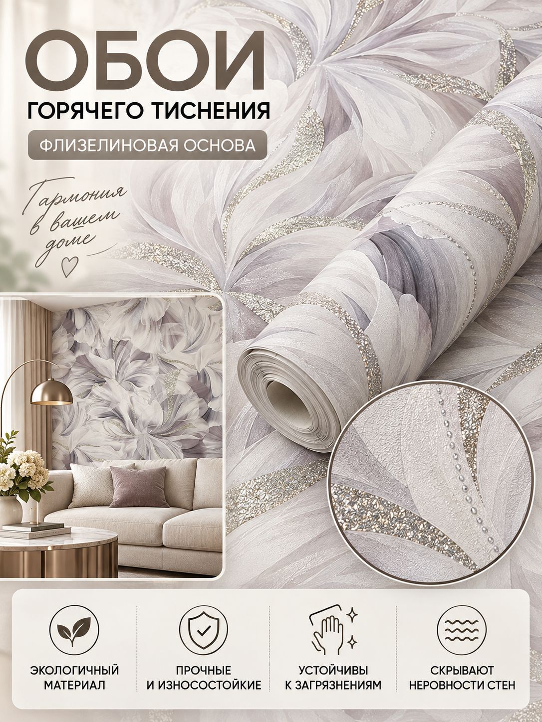 Обои виниловые на флизелиновой основе, горячего тиснения, 1,06х10,05м. CL910106