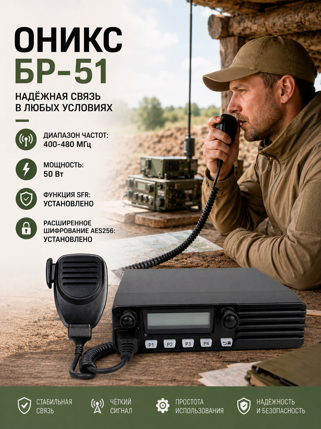 Радиостанция цифровая автомобильная оникс БР-51 UHF (DMR, AES, SFR, 50W)