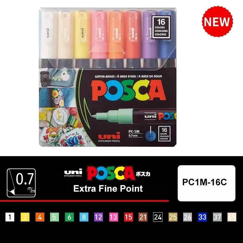 Маркеры Uni Posca 16 цветов PC1M-16C