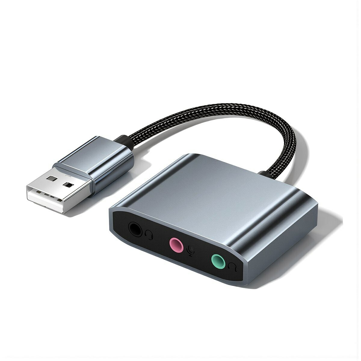 Внешняя звуковая карта USB без драйвера три порта 3.5 мм адаптер аудио для наушников микрофона ноутбука компьютера вес 12 грамма алюминиевый корпус