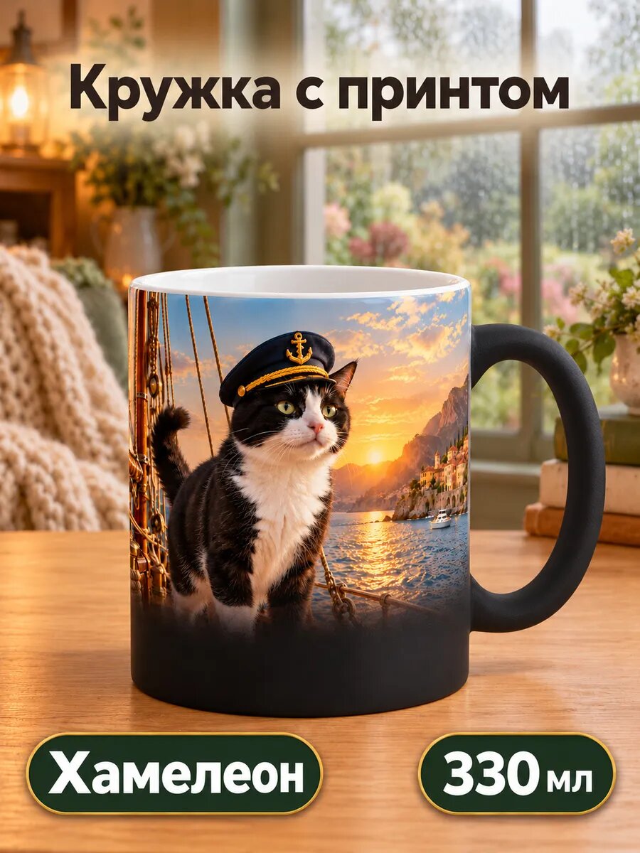 Кружка Хамелеон ИИ Питомец Моряк Кот Кошка Cat Подарок
