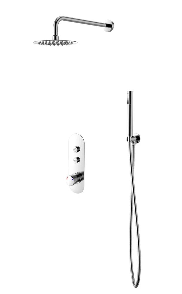 Душевой комплект SantiLine SL-9016 5 в 1, встраиваемый, с внутренней частью в комплекте, с термостатом, со смесителем, из нержавеющей стали, хром, глянцевый, душевая система