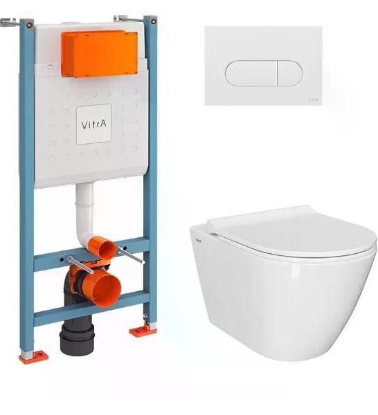 Инсталляция с унитазом VitrA Pulsar 9878B003-7202 комплект 4 в 1 безободковый SmoothFlush с антибактериальным покрытием Hygiene цвет клавиши белый