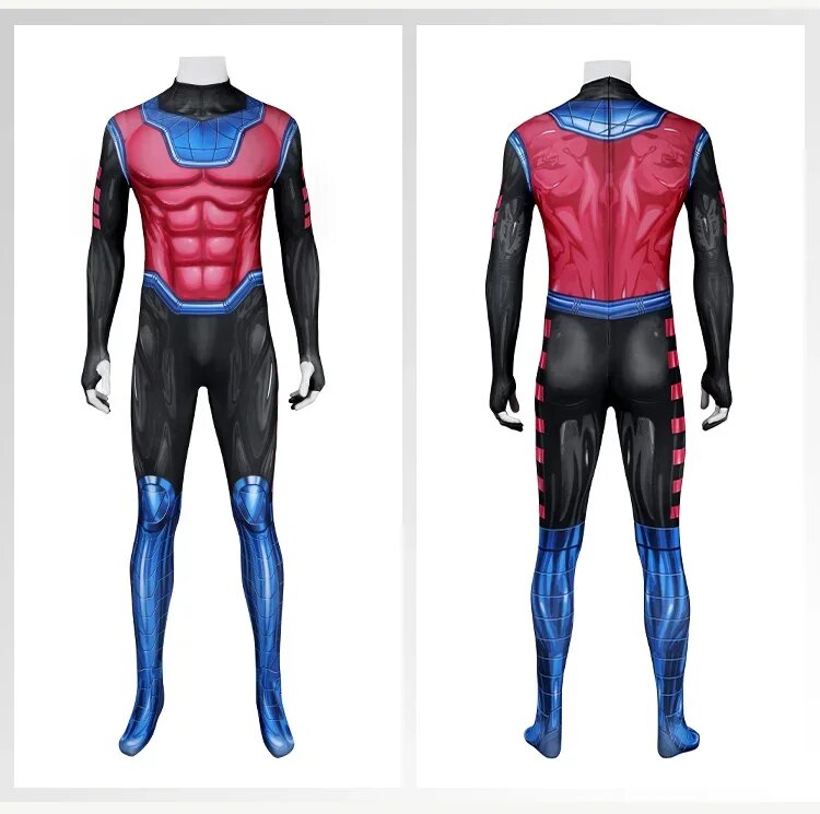 X Gambit Remy Косплей костюм супергероя из искусственной кожи Синий, L, Jumpsuit
