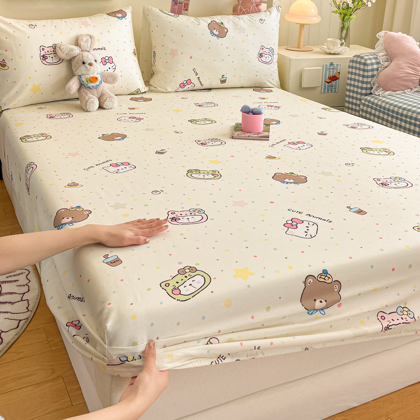Натяжной чехол на матрас Sweet Bean Planet 100% хлопок с принтом 80x200cm 5-15cm полная защита для студенческого