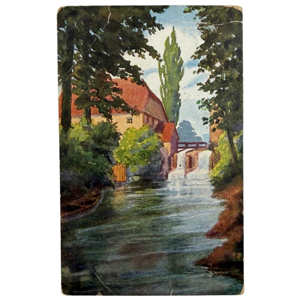 Почтовая открытка "Старая мельница у реки" 1900-1908 гг. Германская Империя