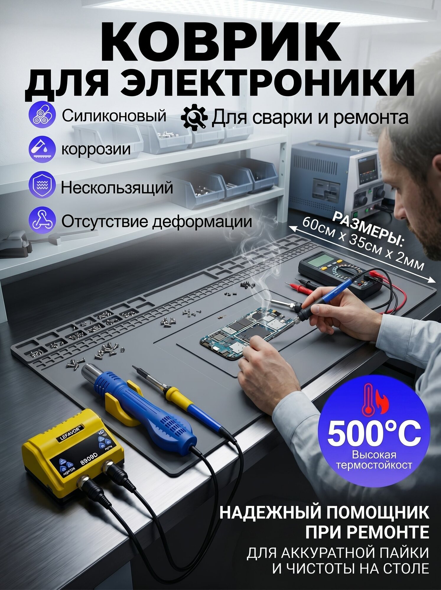 Термостойкий силиконовый коврик для ремонта электроники и пайки60*35CM