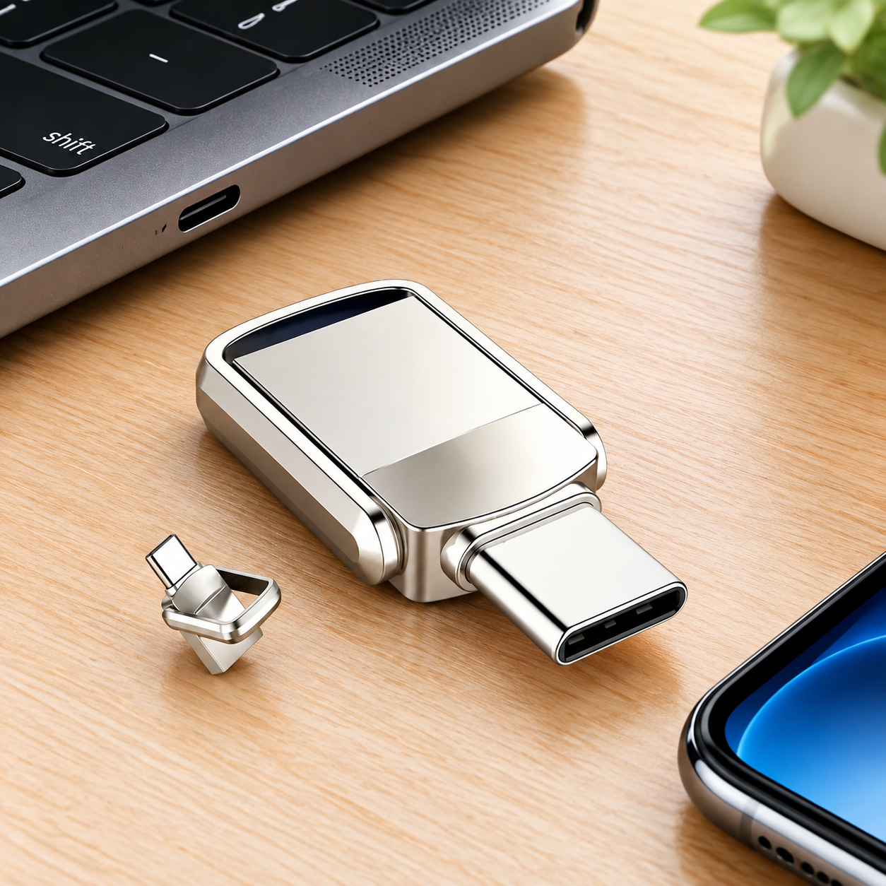 USB-накопитель Type-C 2ТБ, OTG (Цвет товара: серебристый)