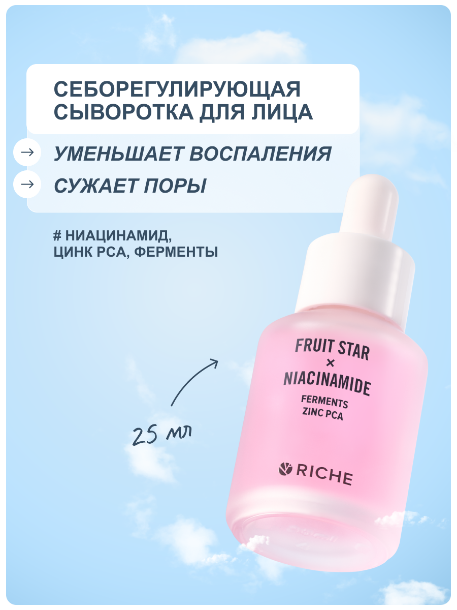 RICHE Сыворотка для лица с ниацинамидом и цинком от прыщей себорегулирующая