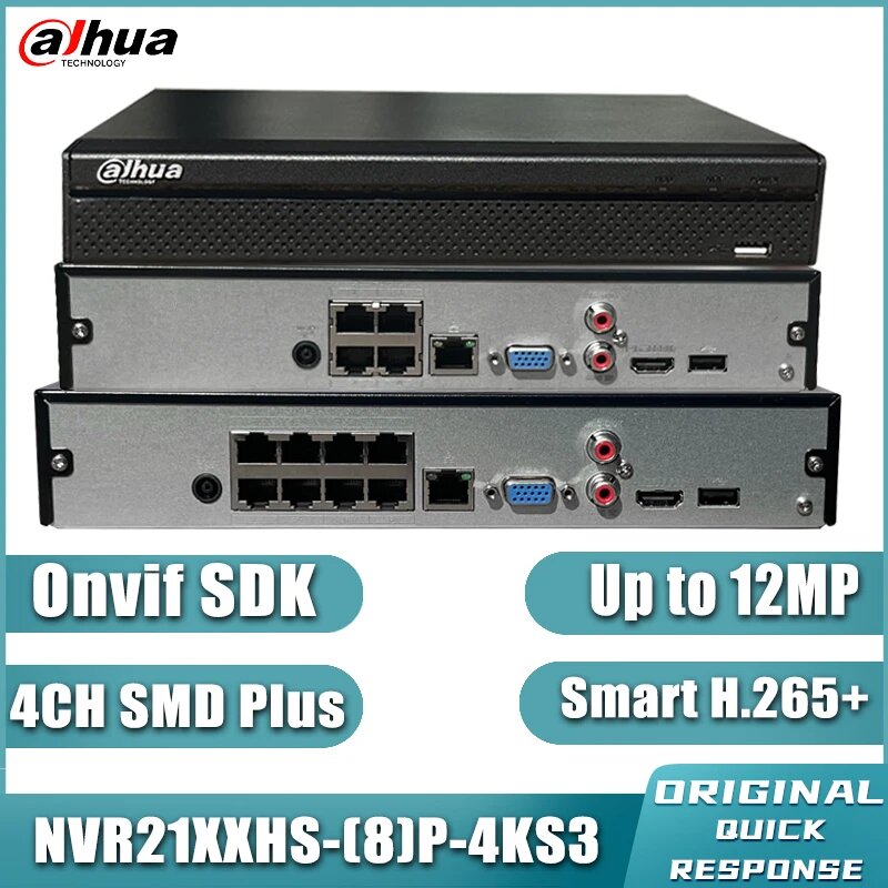 Dahua NVR2104HS-P-4KS3 4/8-канальный 1HDD Poe НВР Сетевой видеорекордер с умным ИИ для IP-камер монитор системы видеонаблюдения CCTV NVR2108HS-8P-4KS3