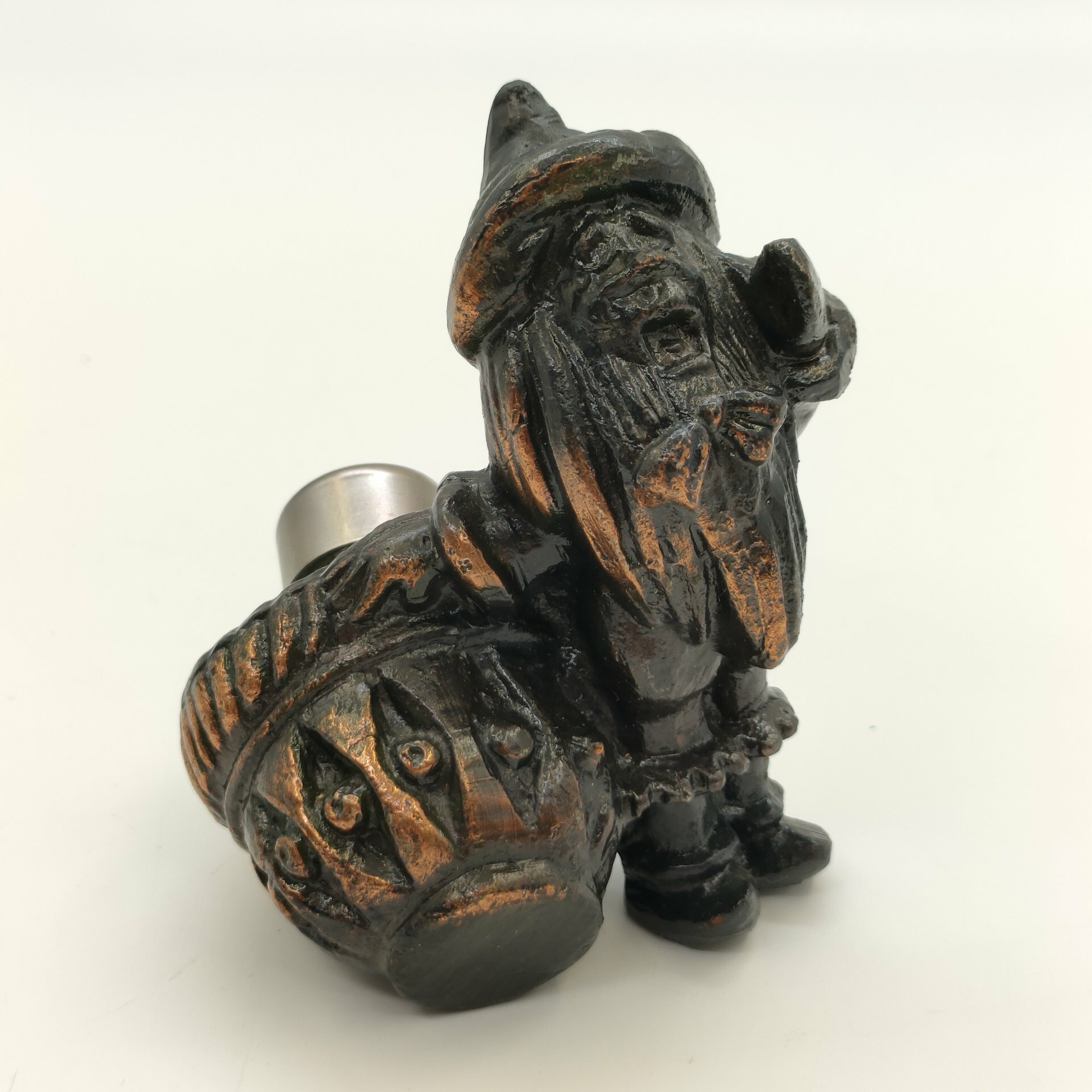 Солонка "Гном с корзиной", металл, литье, тонировка, стекло, СССР, 1960-1980 гг.