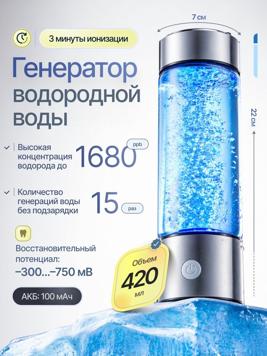 Портативный генератор ионизатор водородной воды Elixyr, 420 мл