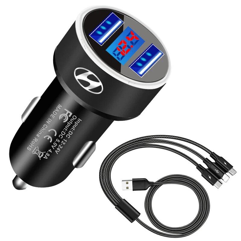 Автомобильное зарядное устройство с 2 USB-портами, быстрая зарядка, цифровой дисплей, tou xian-black