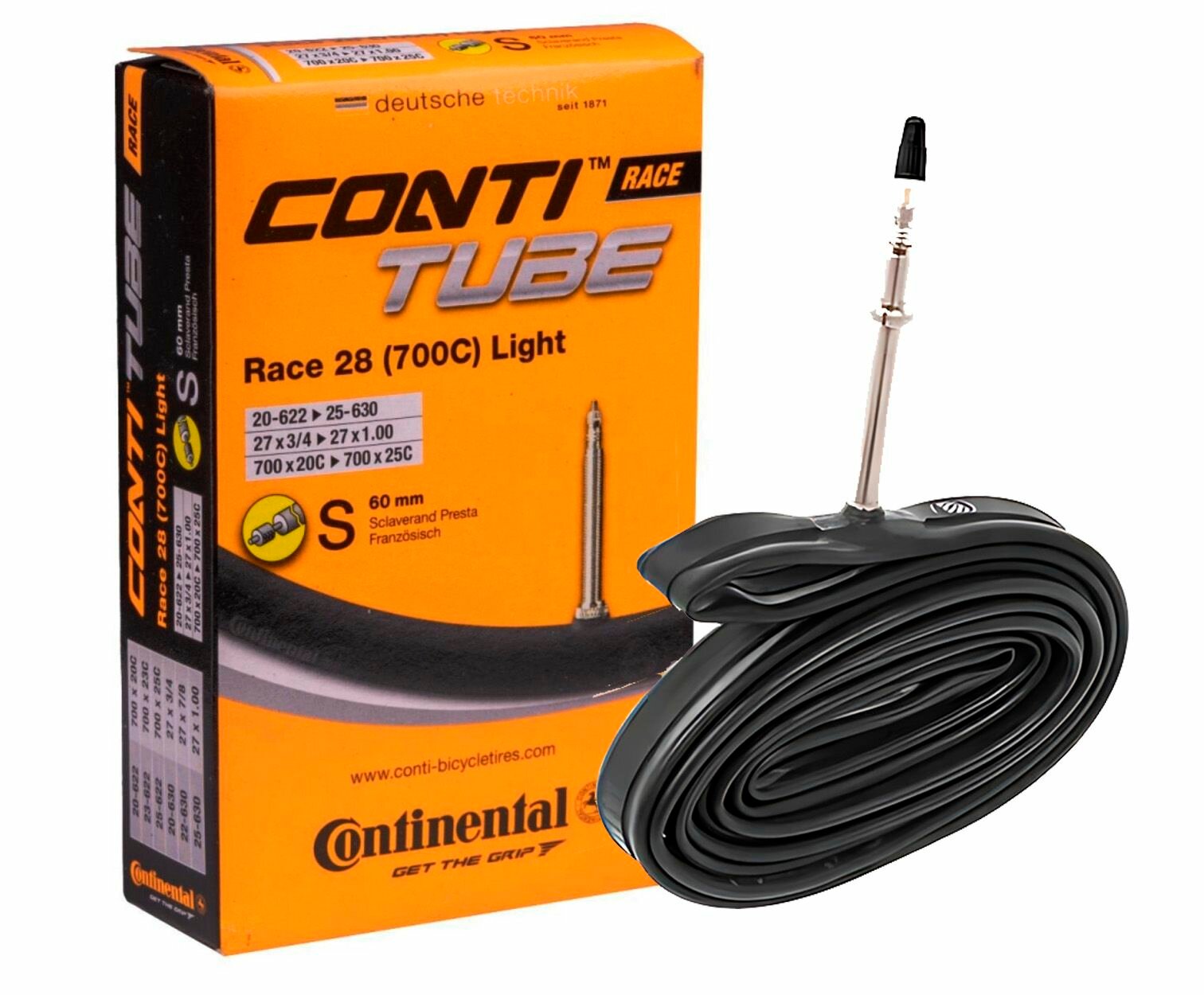 Камера для велосипеда 700x18-25 CONTINENTAL Race 28 Light ниппель presta 60 мм