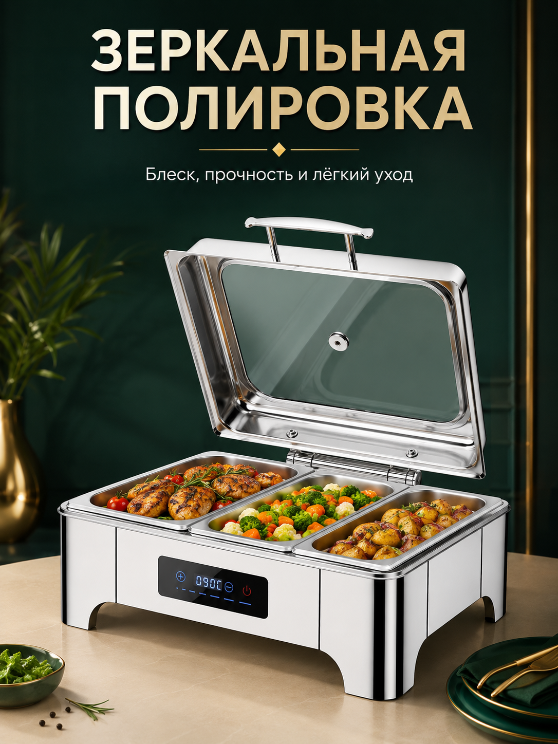 Кастрюля для ужина с цифровым управлением и стеклянной крышкой, трехступенчатая конструкция, подходит для семейных посиделок и кейтеринга