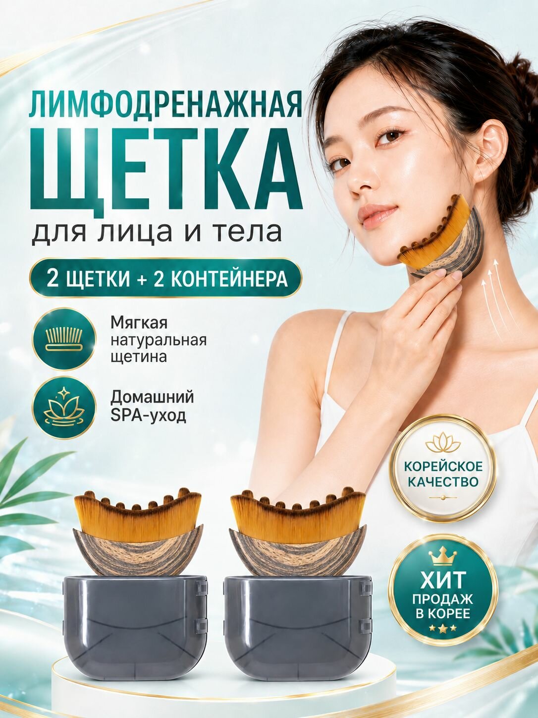 Лимфодренажная щетка для лица и шеи, 2 шт.