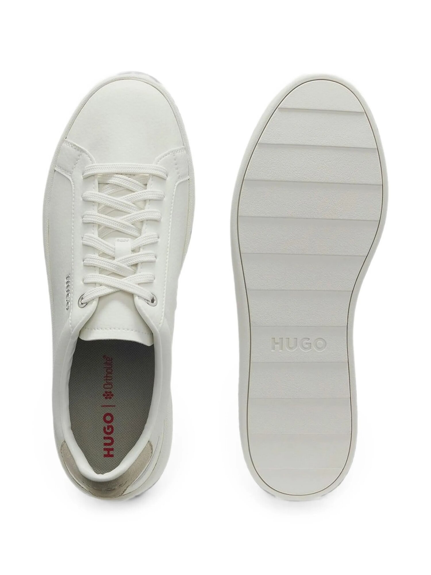 Кроссовки HUGO Logo-plaque low-top sneakers, размер 44 EU, бежевый/белый — фото 1