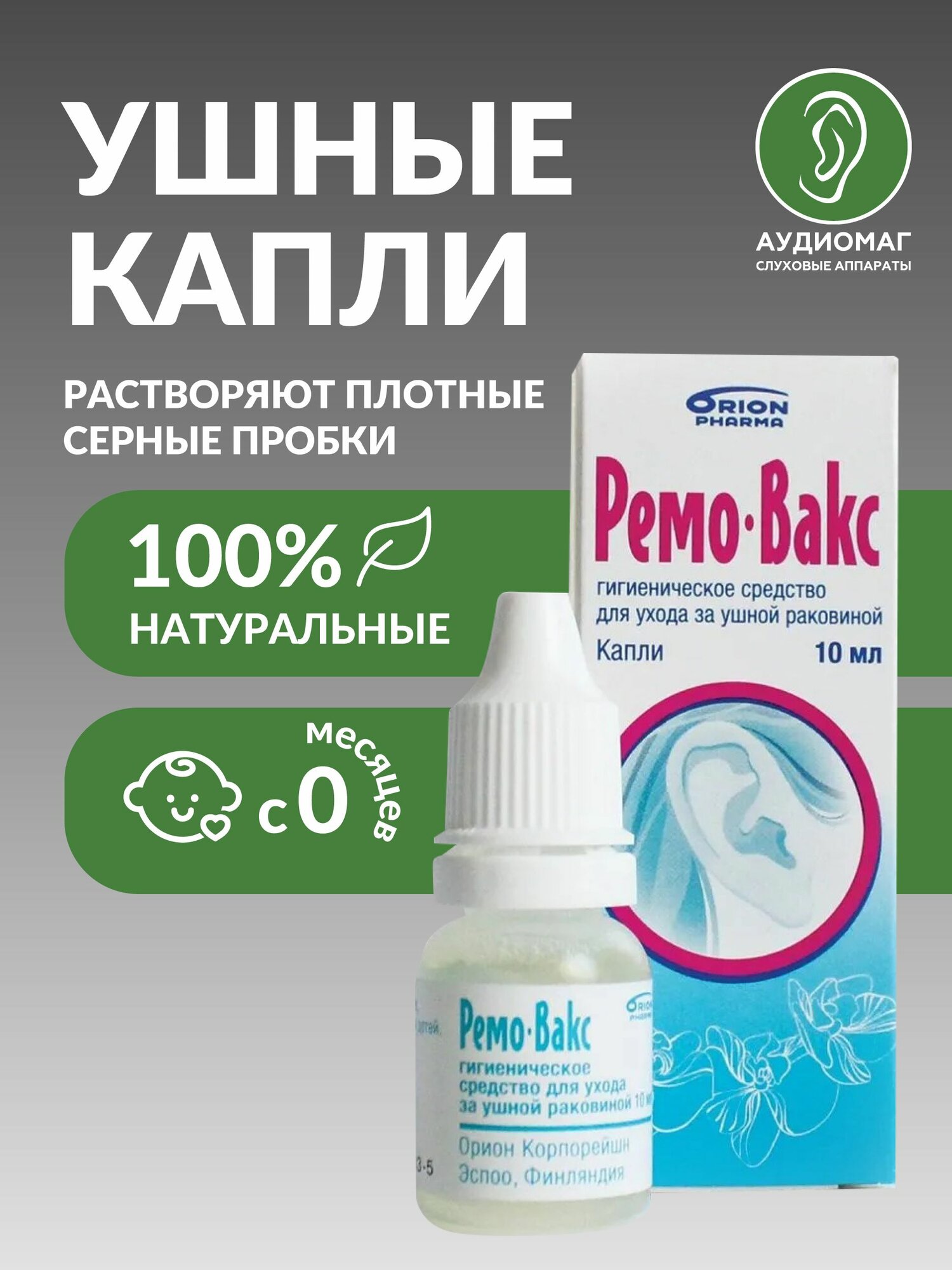 Ушные капли от серных пробок для детей с 0 лет и взрослых. Для чистки и промывки ушей от серы. Уход для пользователей слуховых аппаратов и усилителей звука.