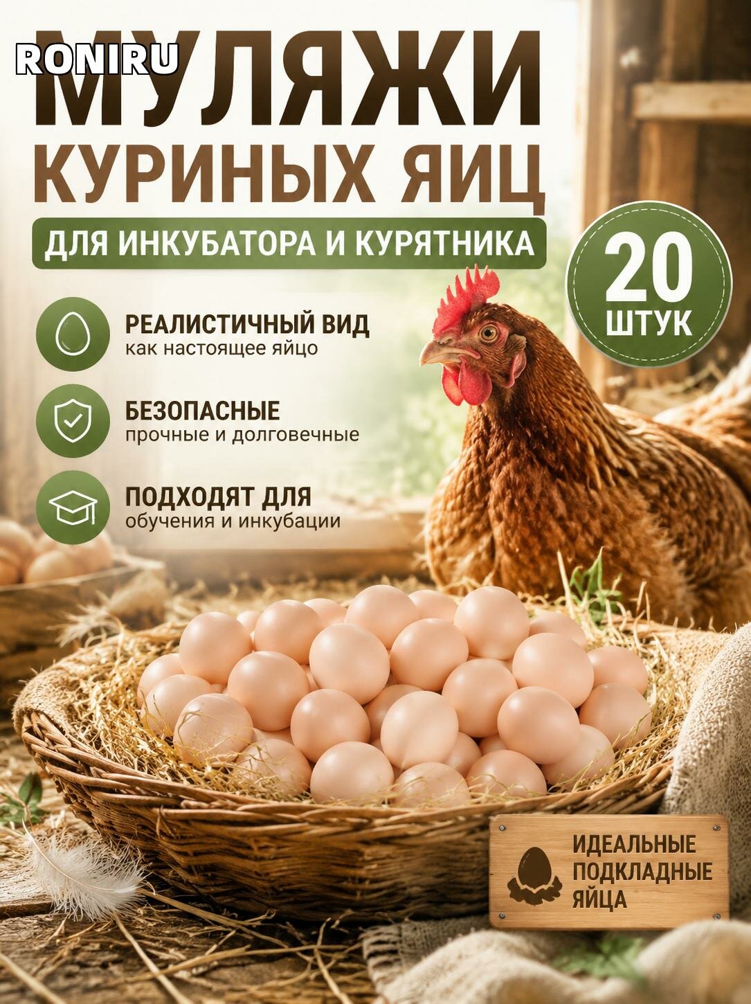 Муляжи куриных яиц 20 шт для инкубатора и курятника — реалистичные подкладные яйца для учебных занятий и инкубации
