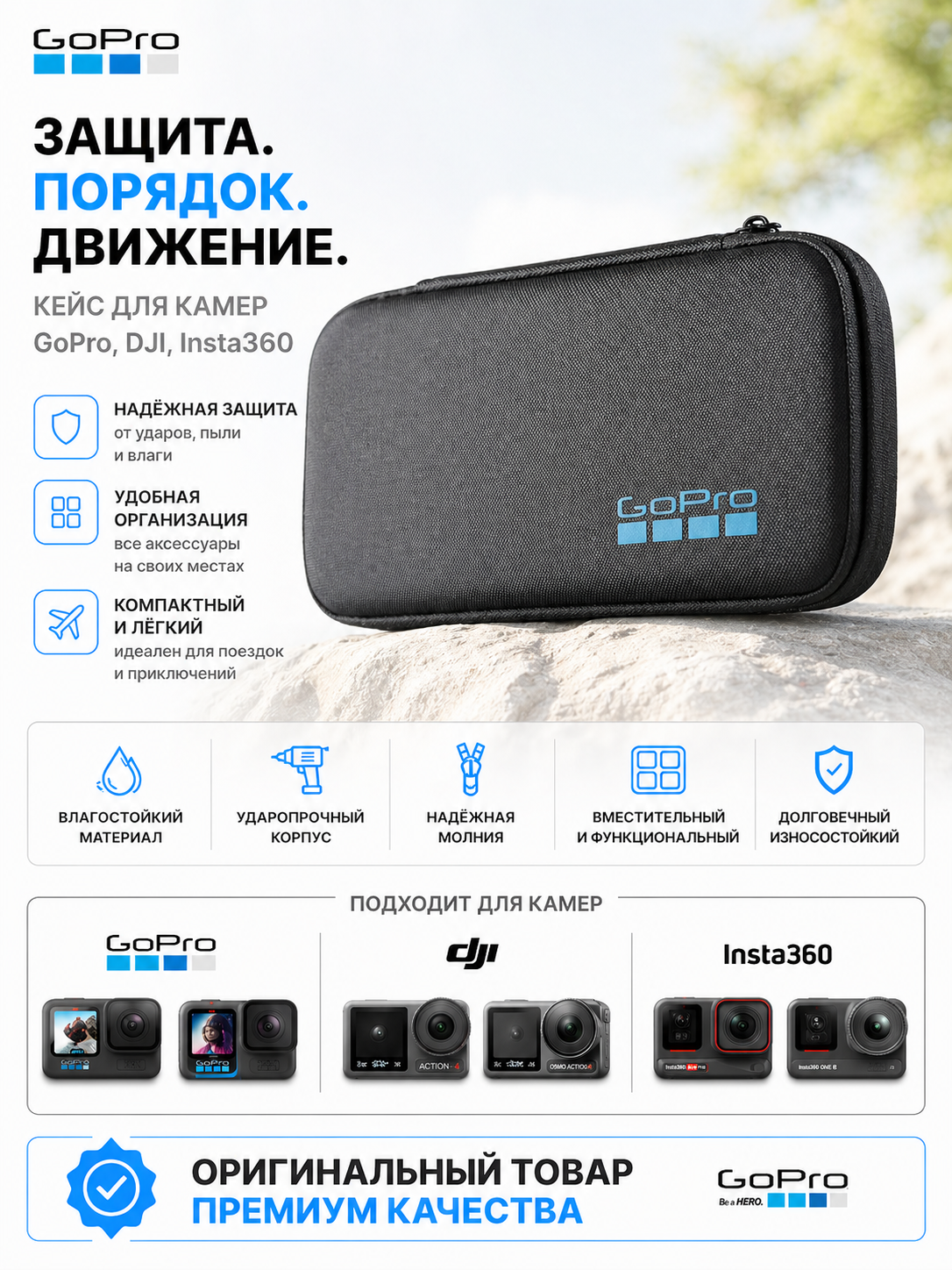 Сумка органайзер для хранения экшн камер GoPro 13, 12, 11, 10, 9, 8, 7, 6, 2018, 5, 4, 3