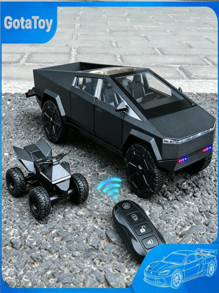 Миниатюрная модель автомобиля из литого металла, Радиоуправляемая модель пикапа Тесла Кибертрак, автомобиля Игрушки 1:24 Tesla Cybertruck
