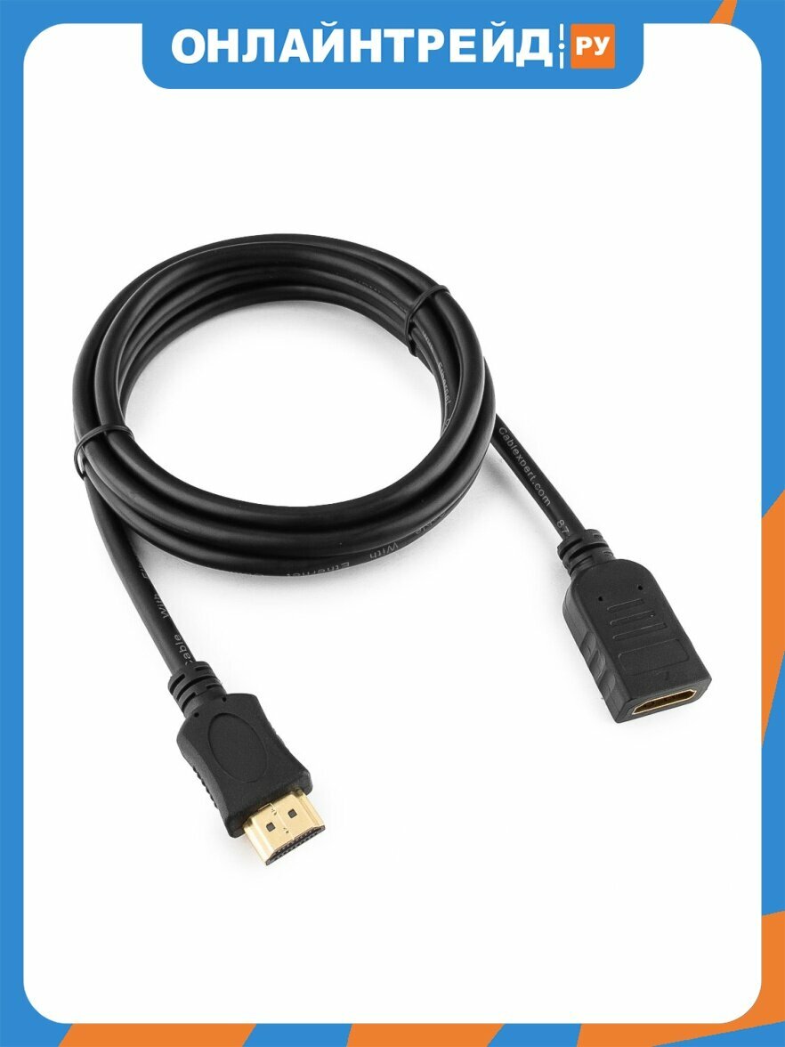 Удлинитель кабеля Cablexpert HDMI , 1.8м, v2.0, 19M/19F, черный, позол. разъемы, экран