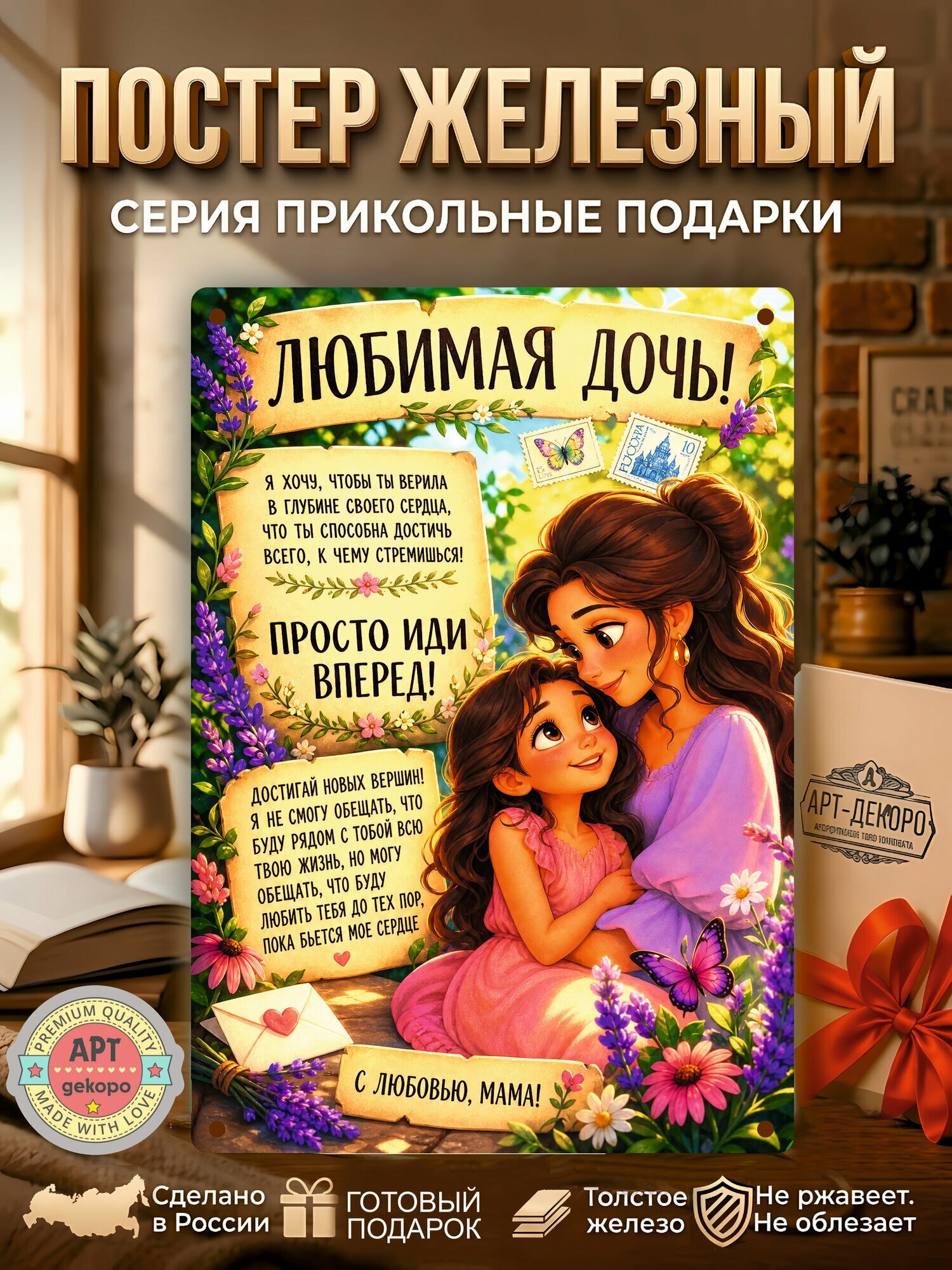 Металлический постер для дочери 20 на 30 см, подарочная упаковка в комплекте