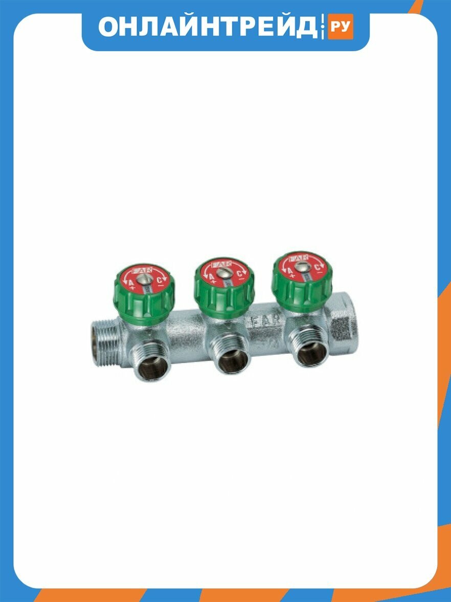 Коллектор Far 1" (ВР-НР) с 3 отв. 1/2"EU с вставкой под плоское уплотнение