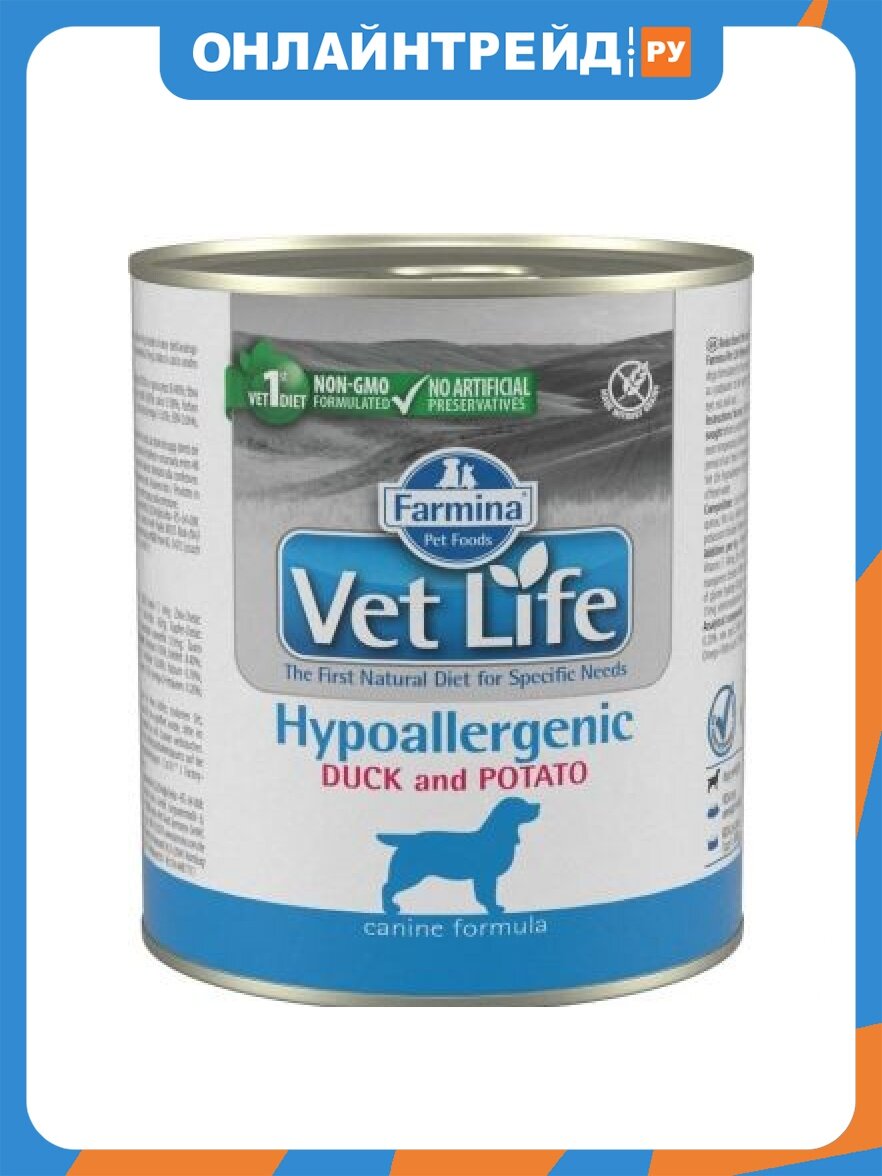 Корм влажный для собак Farmina Vet Life Hypoallergenic паштет для собак утка с картофелем, 300 г