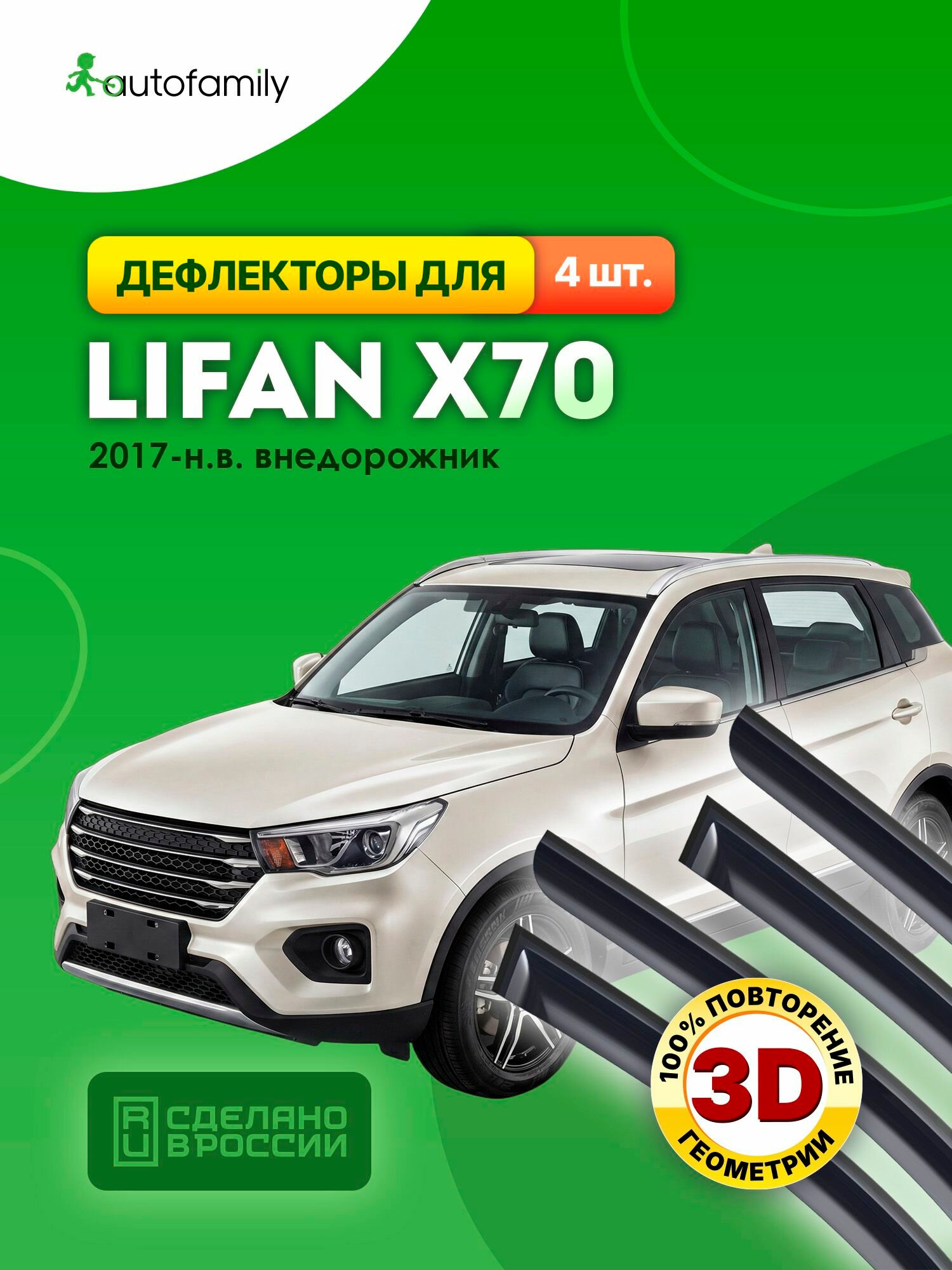 Дефлекторы окон для LIFAN X70 2017-н. в. внедорожник 5 дв. REIN 4 шт. / Лифан Х70