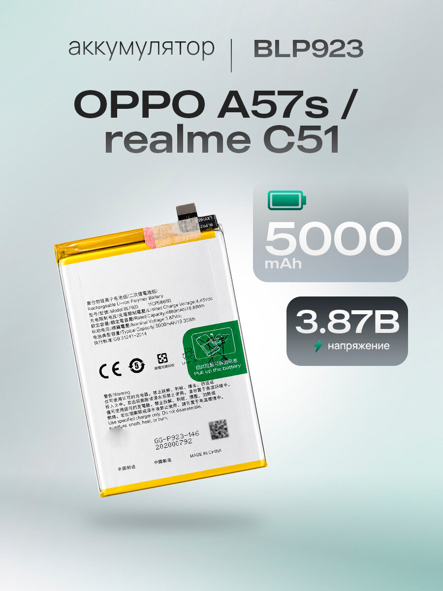 Аккумулятор BLP923 для OPPO A57 4G/A57s/A77 4G/A77 5G/A77s/A78 5G/A97/realme C51