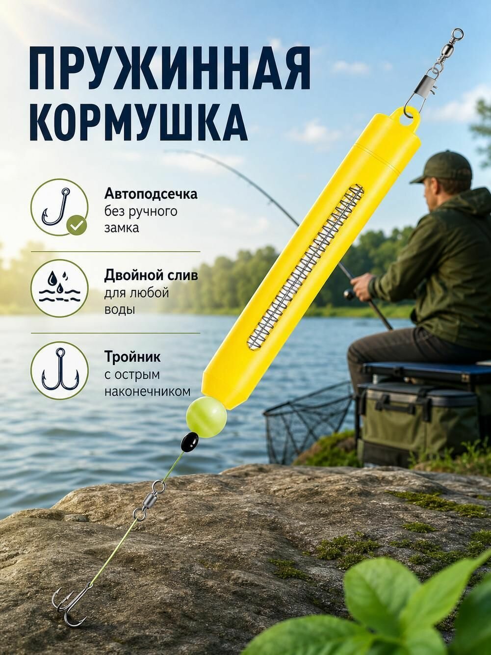 Самоподсекатель рыболовный автоматический с пружиной, устройство для донной ловли и фидера, механический подсекатель для тройника и бомбы