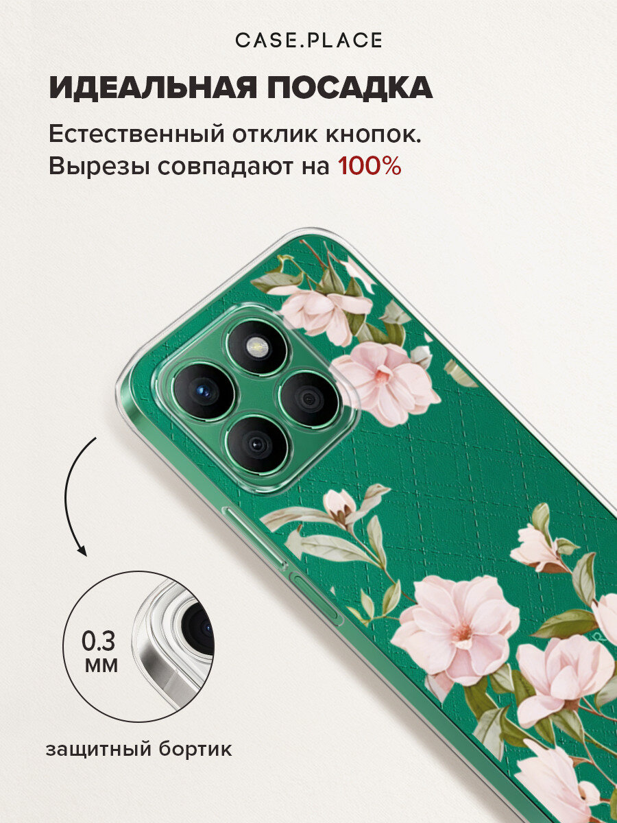 Чехол на Honor X8B / Хонор X8B с принтом "Цветочная нежность", прозрачный — фото 1