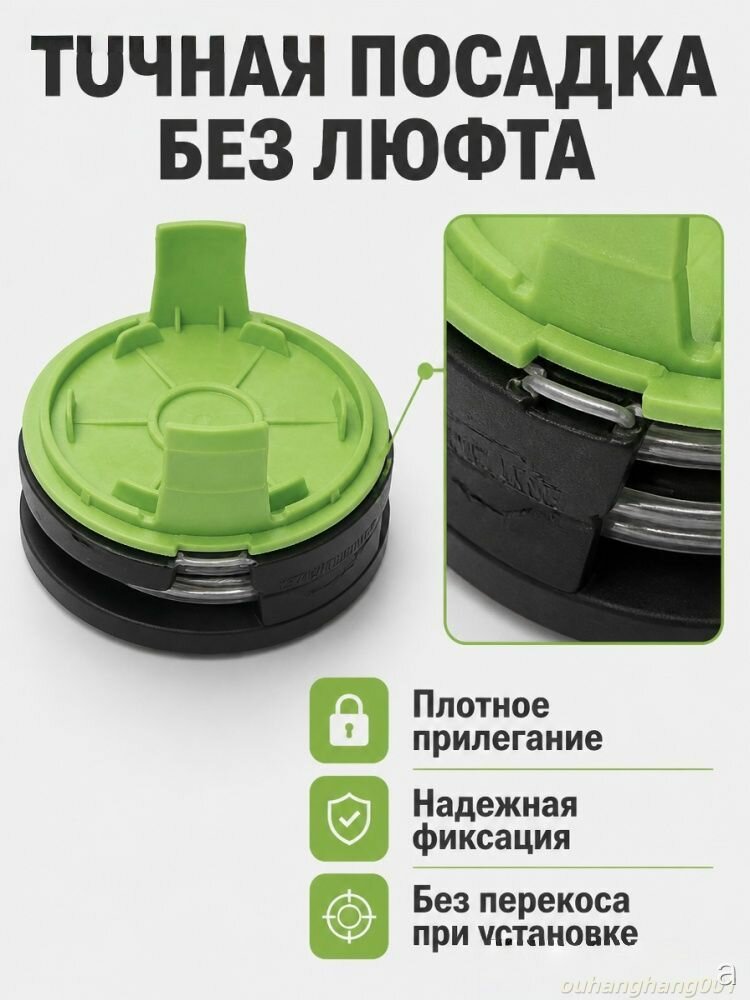 Катушка для триммера Greenworks с зеленой крышкой и прозрачной леской - запасной комплект для сада — фото 1