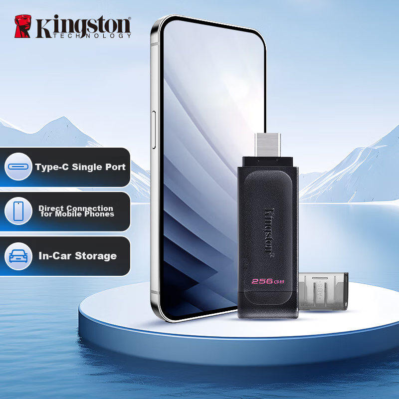 Kingston DT70 256 ГБ USB 3.2 Type-C флеш-накопитель черный для Android, iOS устройств и ПК Ёмкость：256 ГБМодель：DT70