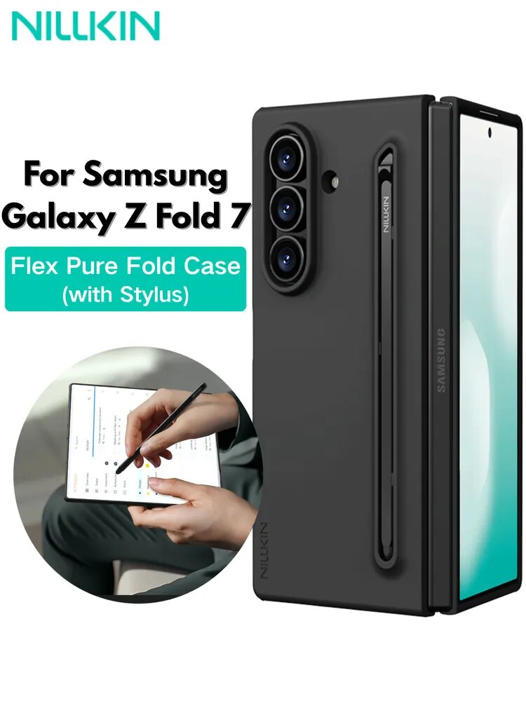 Чехол Nillkin Flex Pure Fold для Samsung Galaxy Z Fold 7, со стилусом, комфортный на ощупь, Силиконовый чехол на Самсунг Гелакси з фолд 7 (черный)